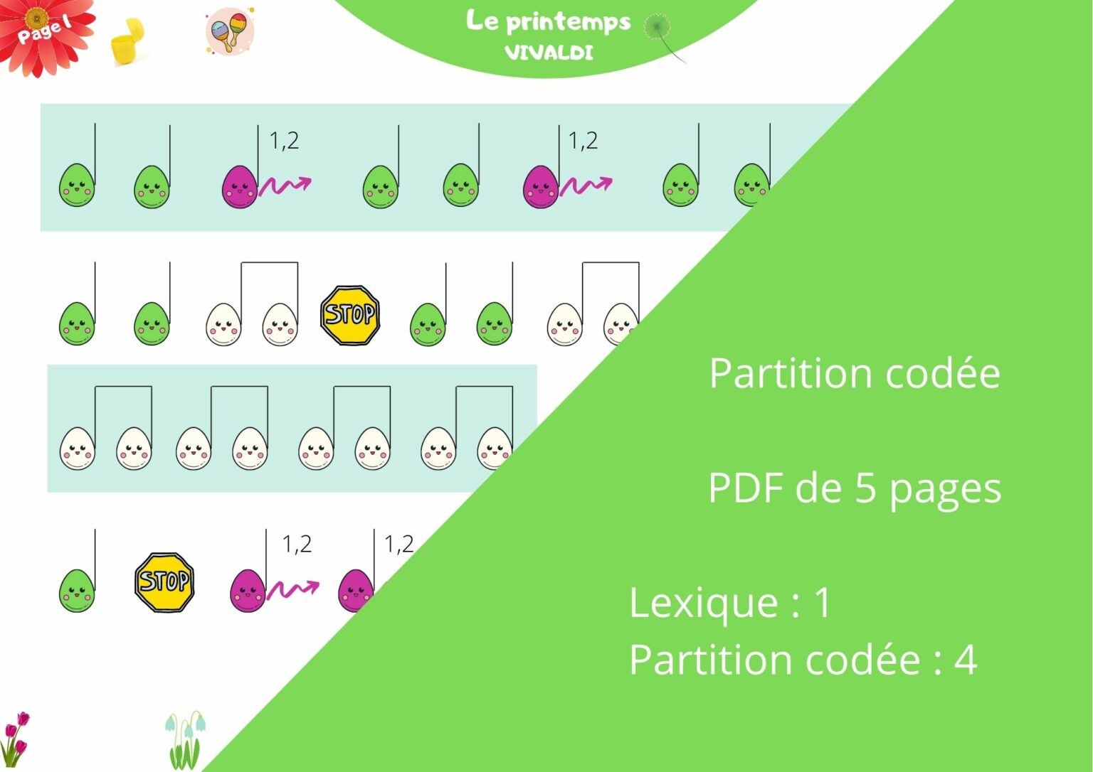 Le printemps des 4 saisons de VIVALDI Partition Codée Mad'Hameçon